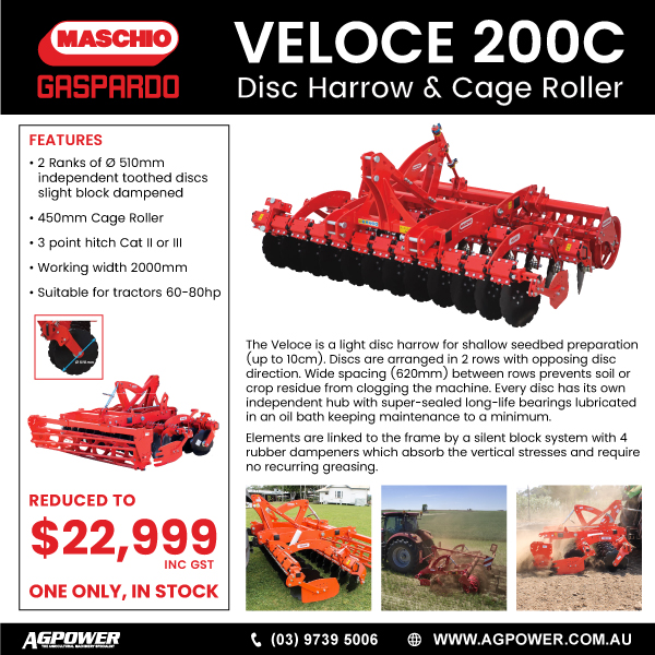 Engineered for efficiency: Veloce 200C Disc Harrow & Cage Roller | Agpower